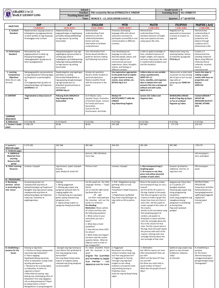 DLL - All Subjects 2 - Q4 - W8 - D2 | PDF | Cognition | Cognitive Science