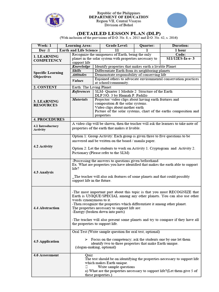 PLP - Els - Q1 - WK1 - Day1 | PDF | Learning | Teachers