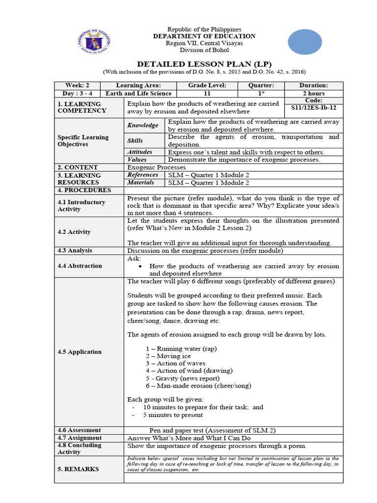 PLP Els Q1 WK2 Day3-4 | PDF | Learning | Lesson Plan