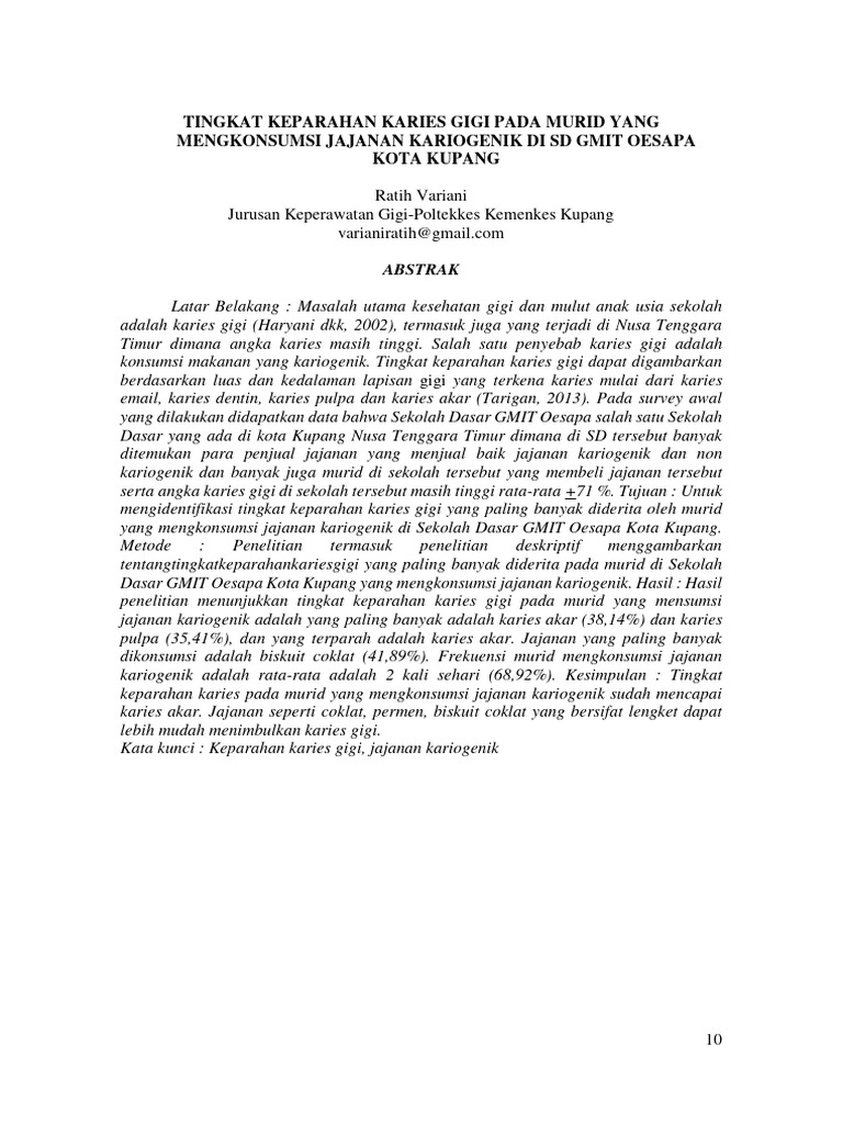 Tingkat Keparahan Karies Gigi Pada Murid Yang Mengkonsumsi Jajanan ...