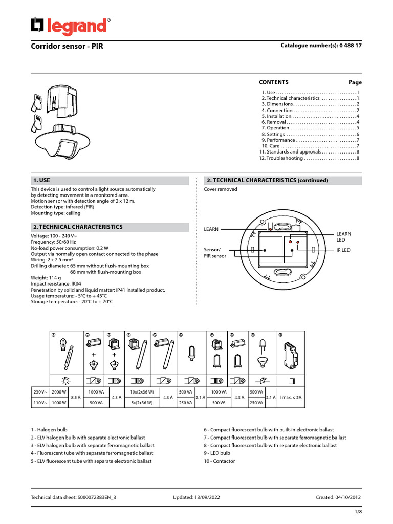 Corridor Sensor - PIR: Catalogue Number(s) : 0 488 17 | PDF ...