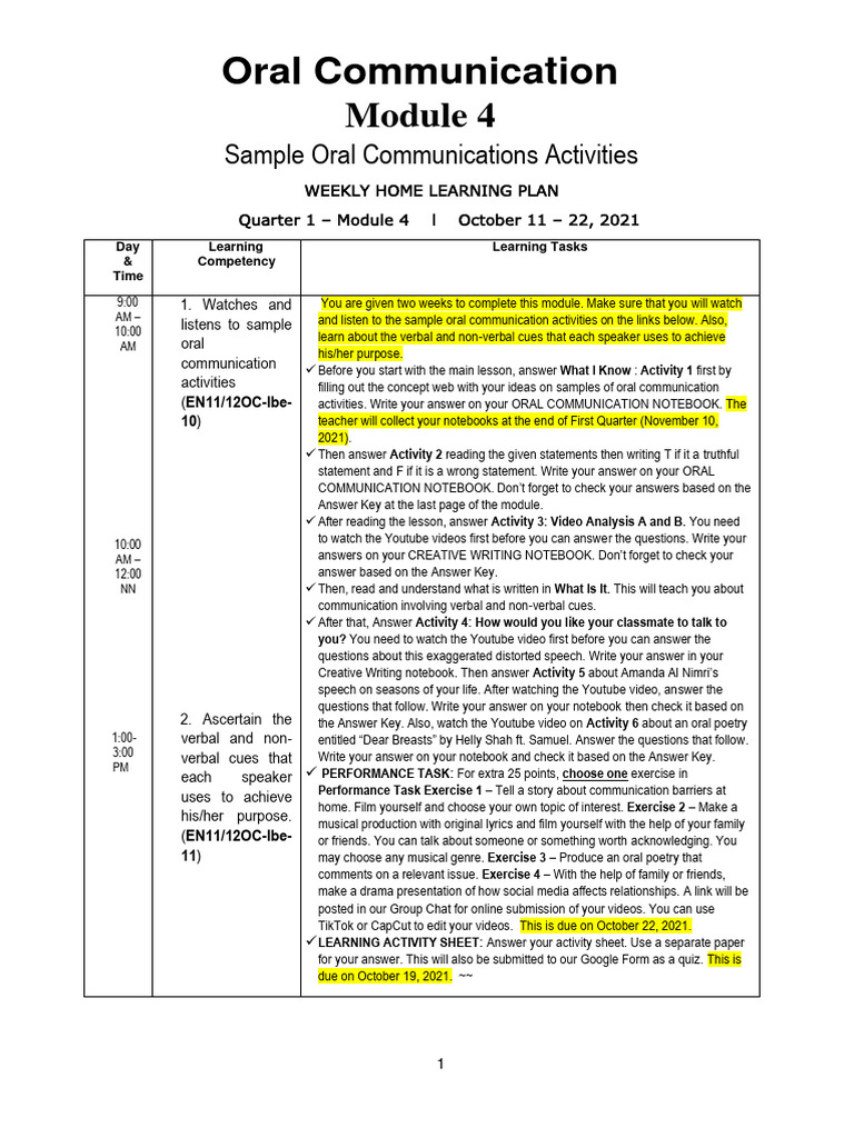 Oral Comm Module-4 | PDF | Nonverbal Communication | Communication
