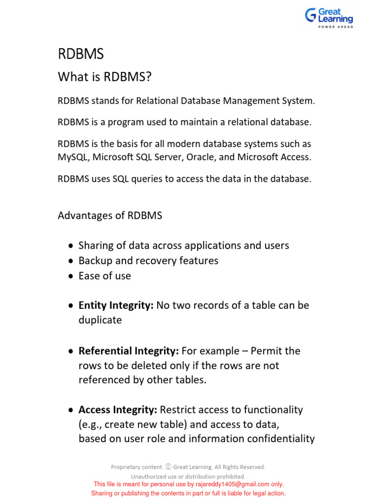 RDBMS | PDF | Relational Database | Databases RDBMS | PDF | Relational Database | Databases
