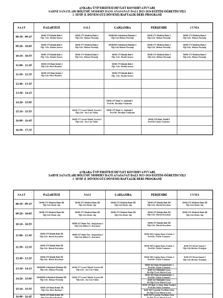 MD 2023 2024 Haftalik Ders Programi Taslagi 1 1 | PDF