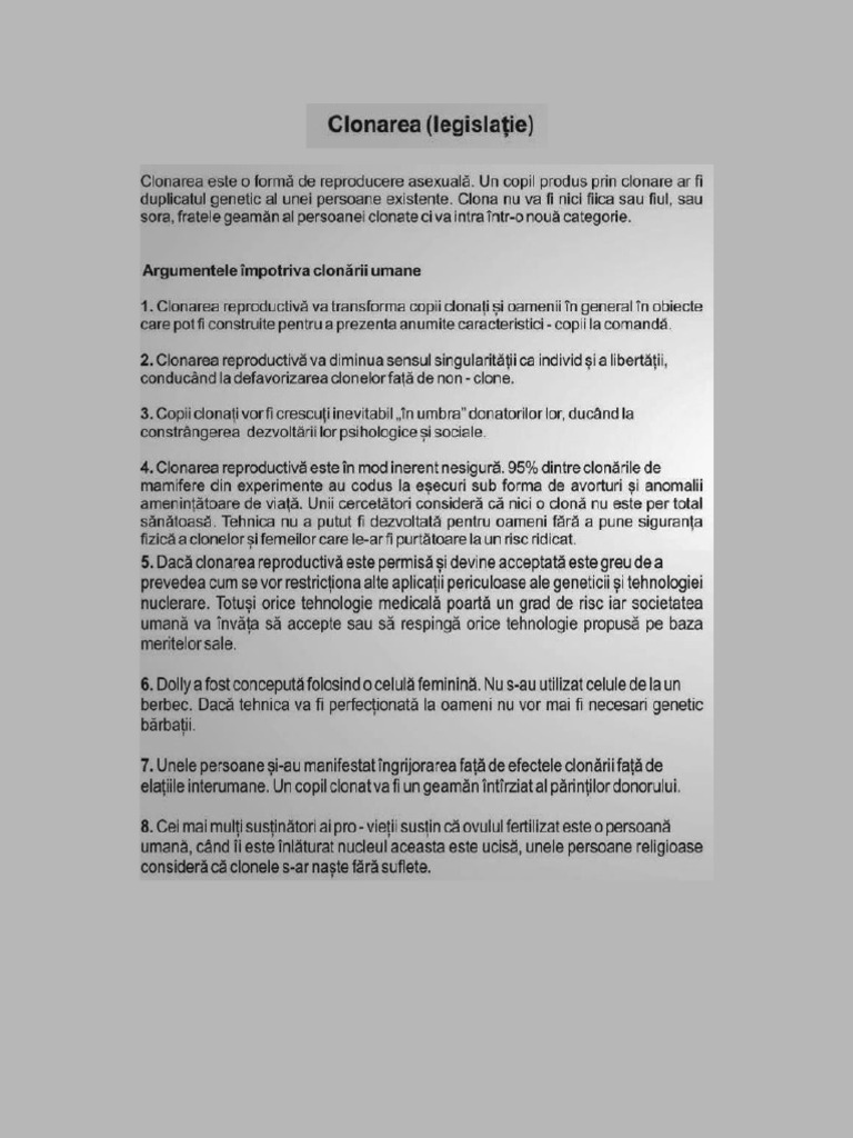 Clonarea - Legislatie | PDF