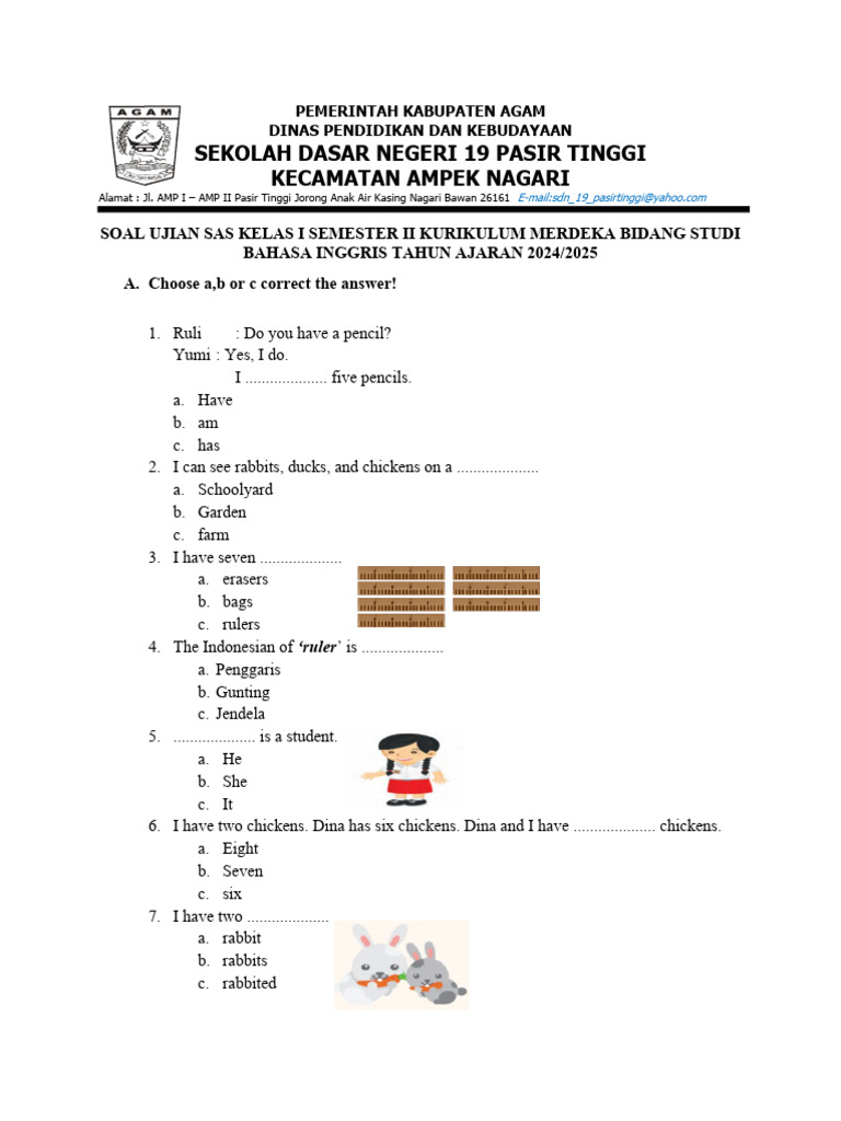 Soal Ujian SAS Semester 2 Kelas 1 2024 | PDF | Home & Garden