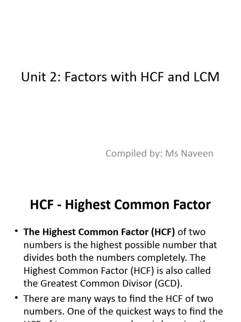Unit 2 Factors With HCF and LCM | PDF | Division (Mathematics ...