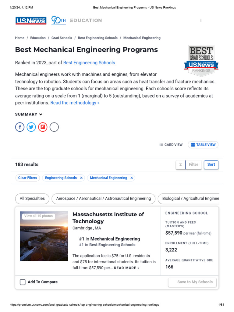 Best Mechanical Engineering Programs | PDF | Tuition Payments | Aerospace Engineering