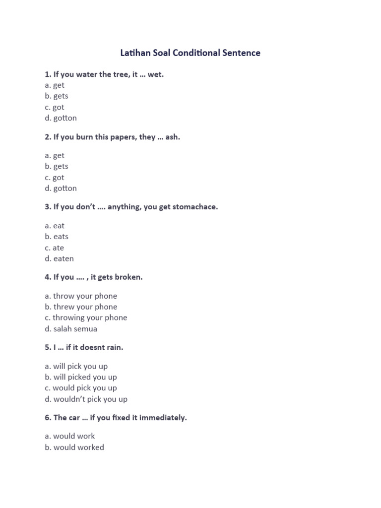 Latihan Soal Conditional Sentence | PDF | Grammatical Tense | Perfect ...