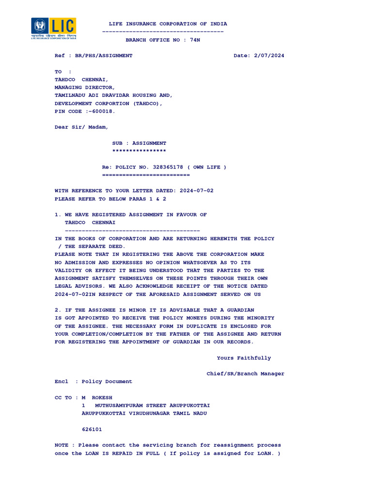 Assignment Notice for TAHDCO | PDF | Finance & Money Management