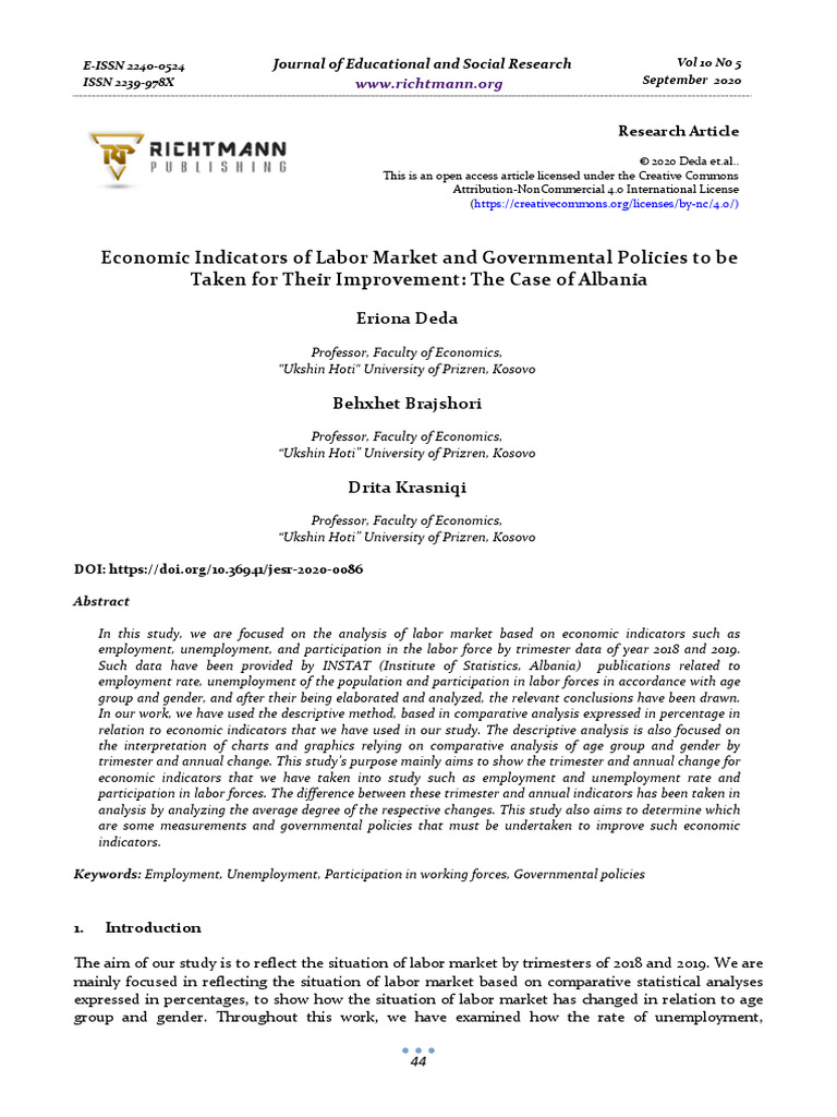 Economic Indicators of Labor Market and | PDF | Unemployment | Labour ...