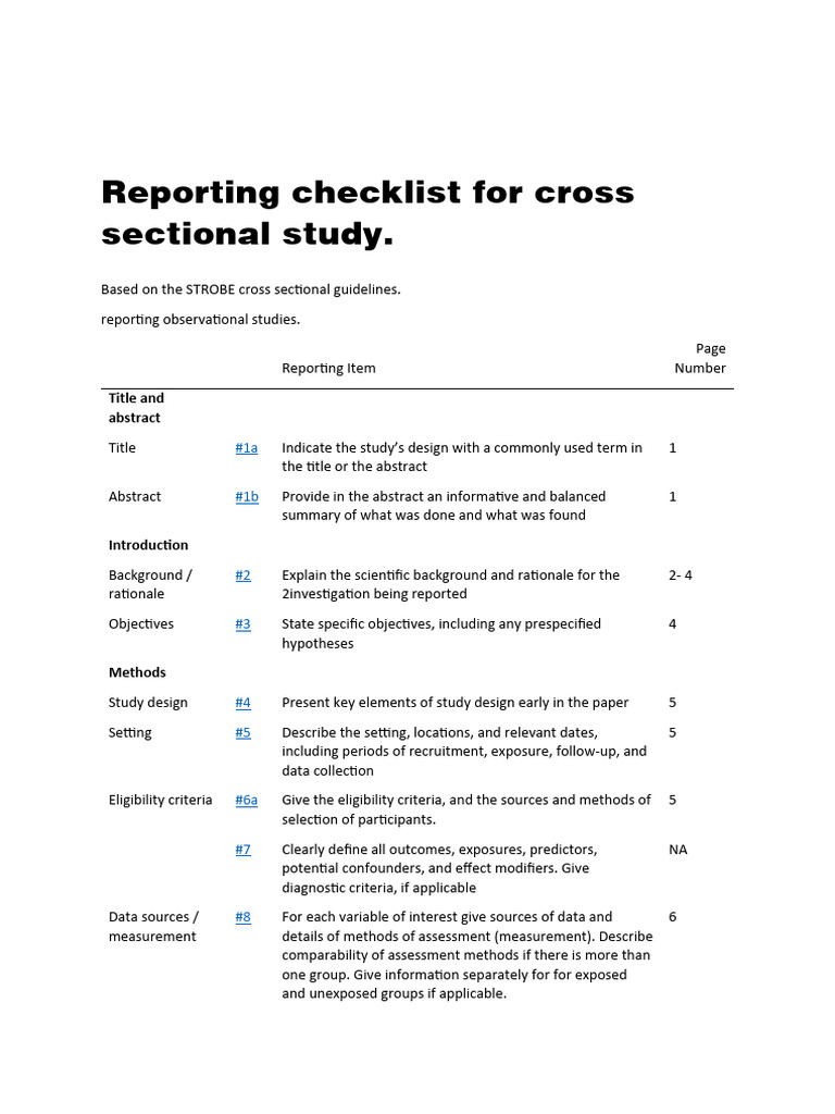 STROBE Checklist for Cross-Sectional Studies | PDF | Statistics | Confounding