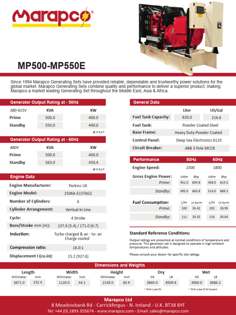 500KVA Generator MP550E-1 | PDF | Engines | Horsepower