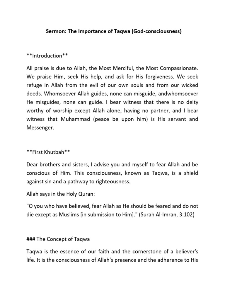 The Significance of Taqwa in Islam | PDF | Prophets And Messengers In ...