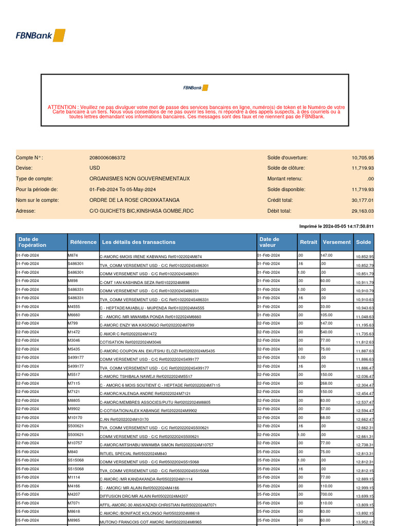 Date de L'opération Référence Les Détails Des Transactions Date de Valeur Retrait Versement ...