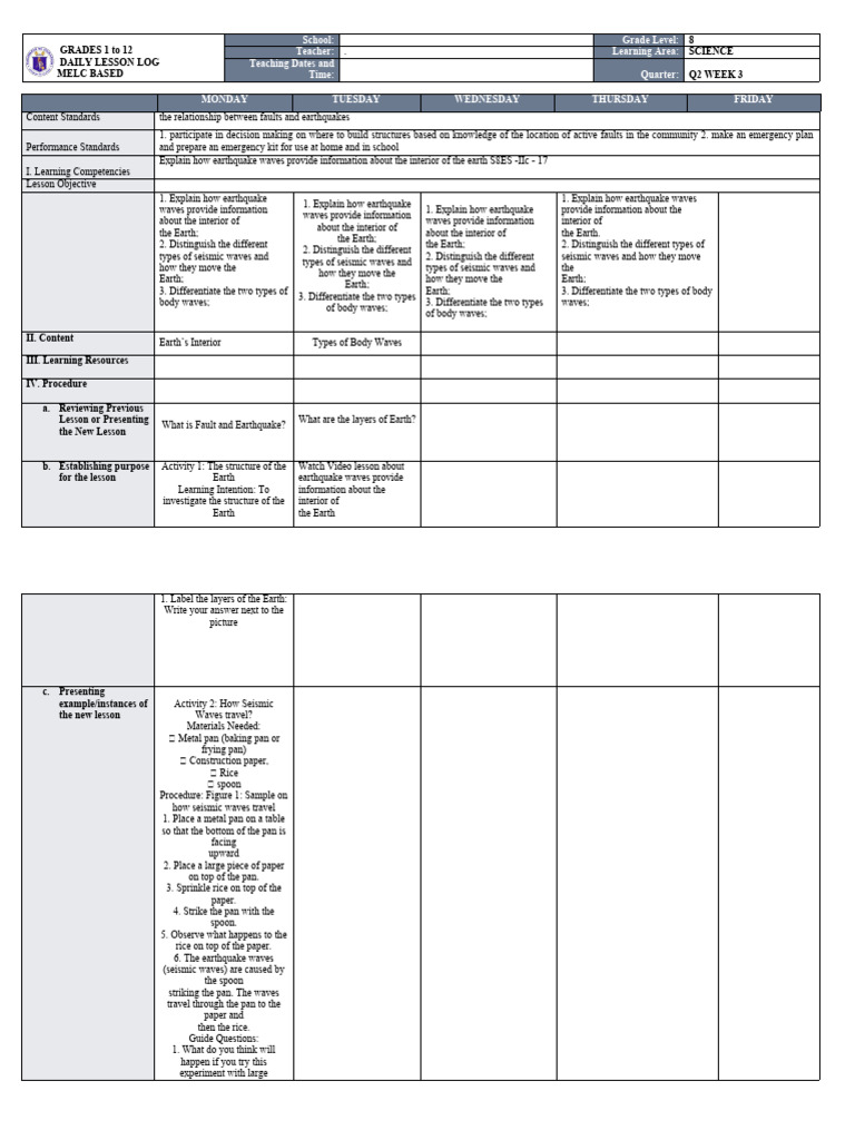 Melc DLL Sci 8 Week 3 Q2 | PDF | Seismology | Earthquakes