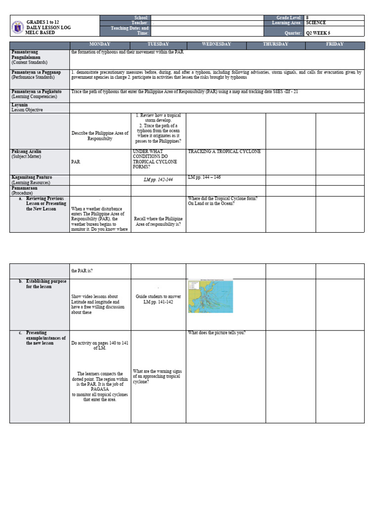 Melc DLL Sci 8 Week 5 Q2 | PDF | Typhoon | Tropical Cyclones