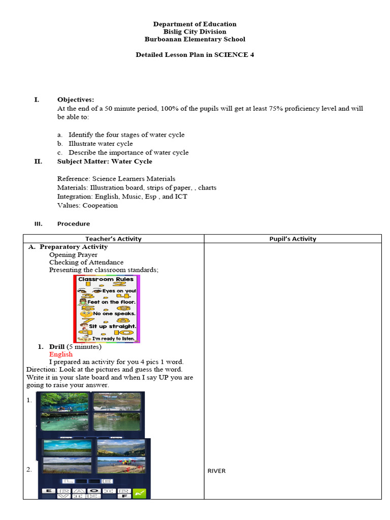 Detailed Lesson Plan In Science 4rth Quarter Demo Pdf Water Water