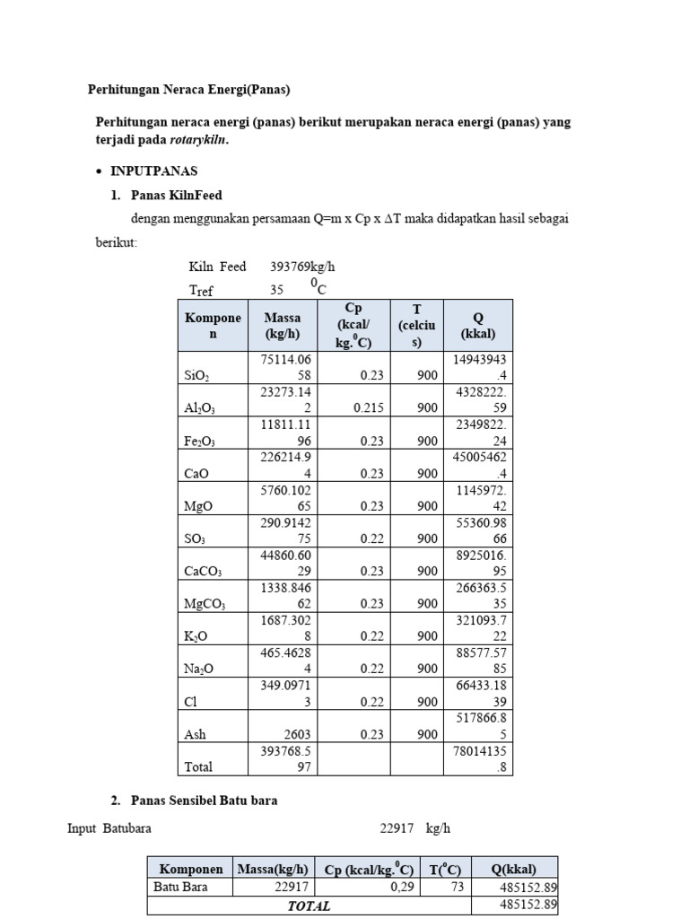 Perhitungan Neraca Energi | PDF