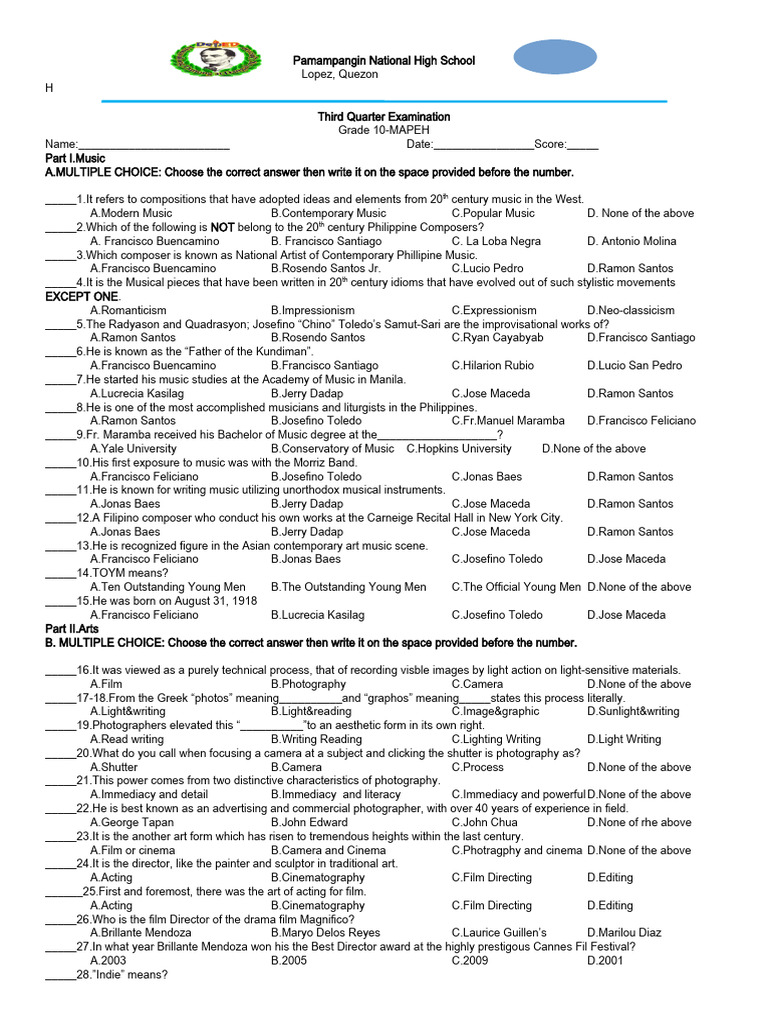 3rd QUARTER EXAM FINAL | PDF | Franz Liszt | Stress (Biology)
