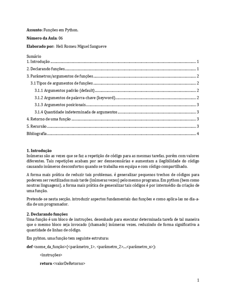 Aula 6 - Funções | PDF | Parâmetro (programação de computador) | Python ...