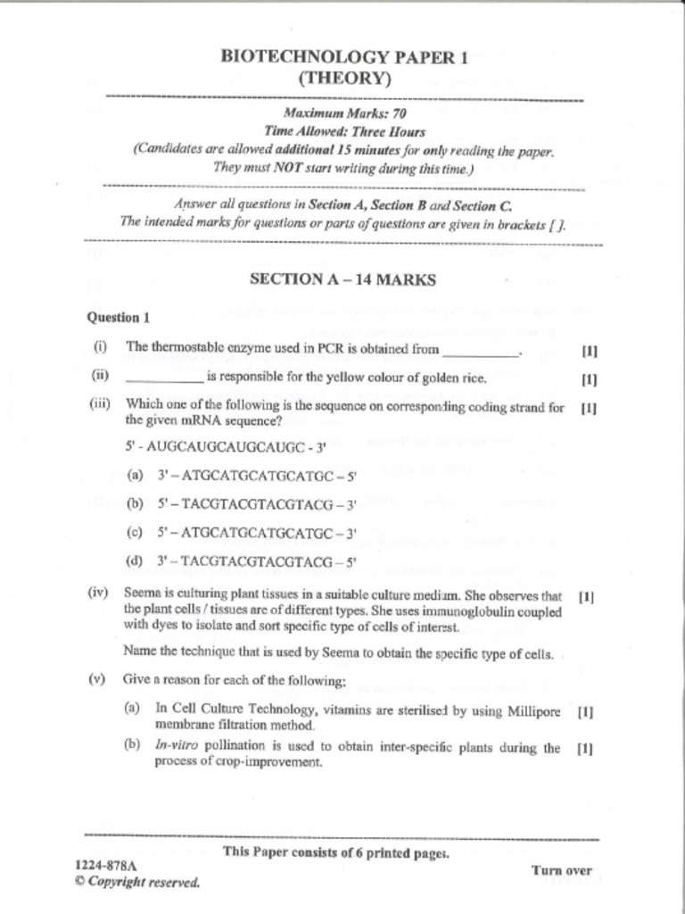 878a - Biotechnology Paper 1 | PDF
