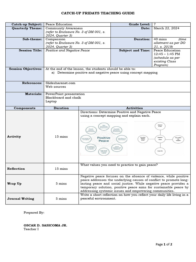 Teaching Guide Catchup Peace Ed Grade 7 REAL | PDF