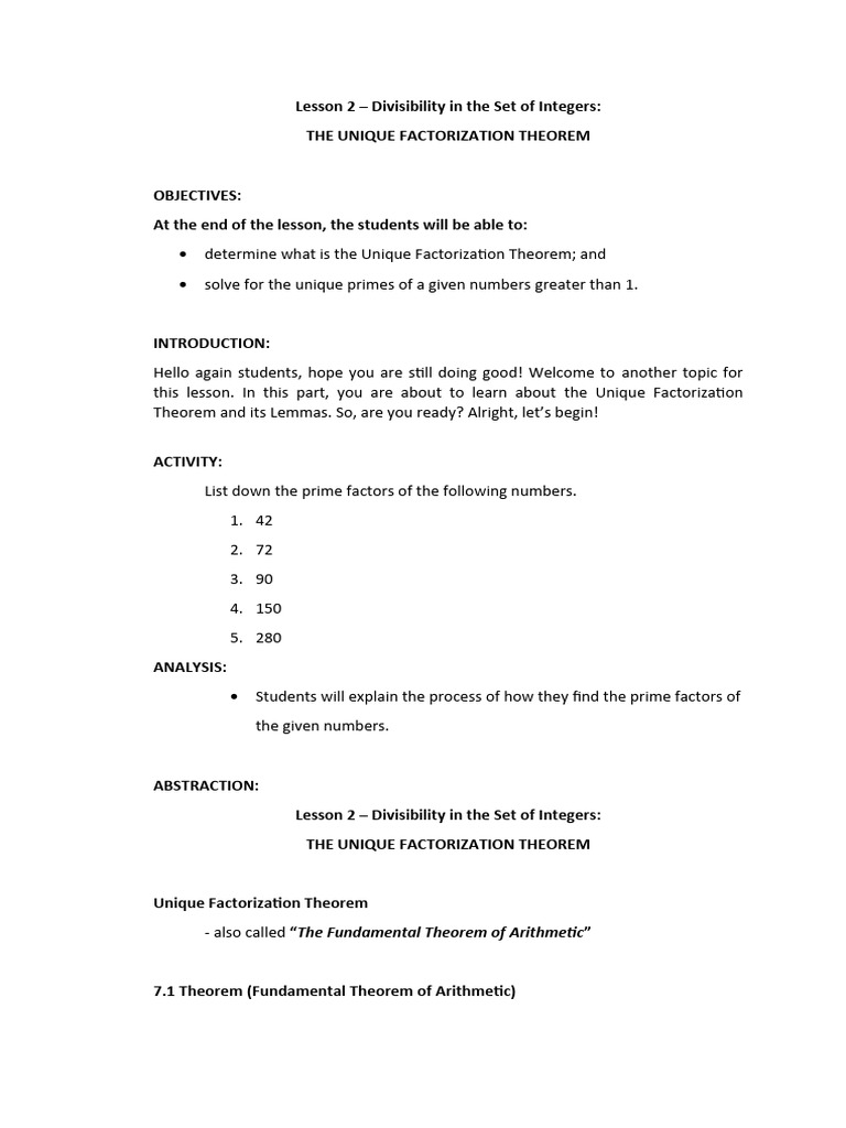 Unique Factorization Theorem | PDF | Factorization | Prime Number
