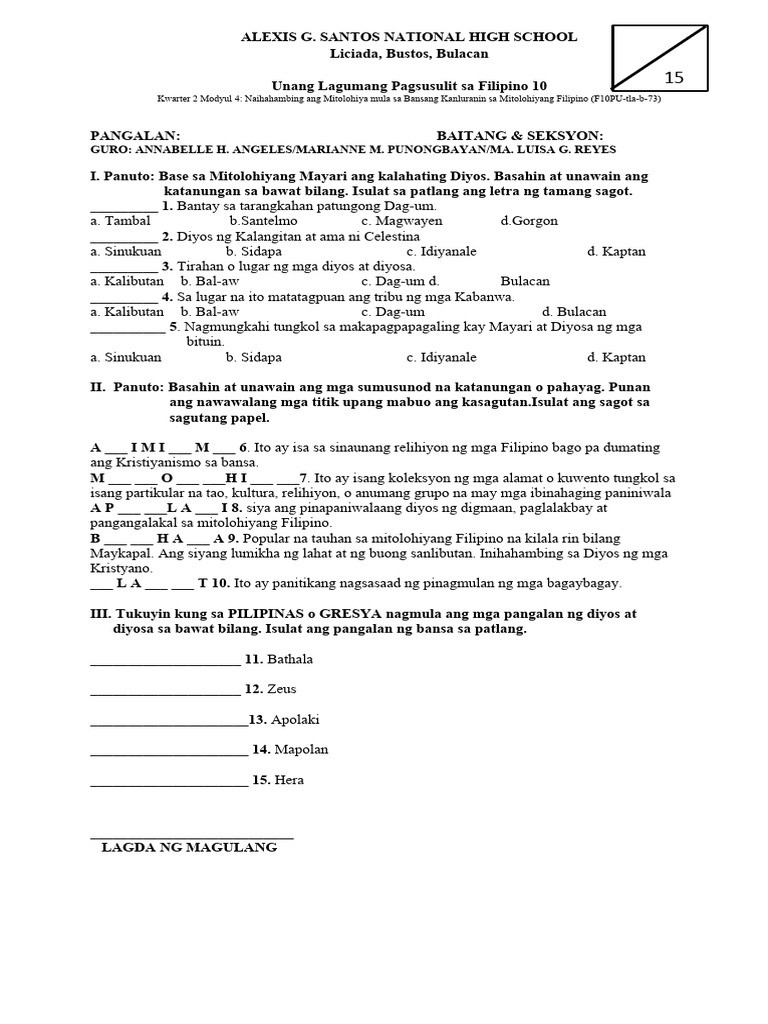3rd Quarter-Summative-Tests-1-and-2-in-FILIPINO-10 | PDF