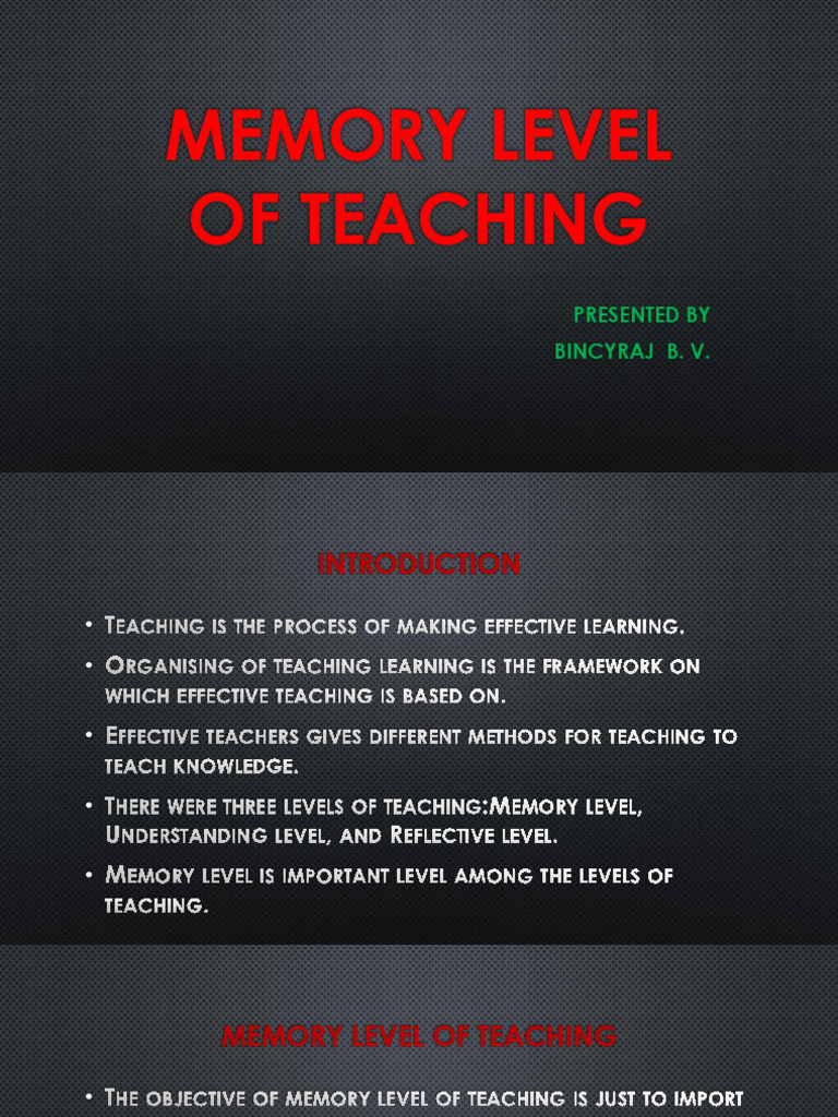 Memory Level | PDF | Learning | Teachers