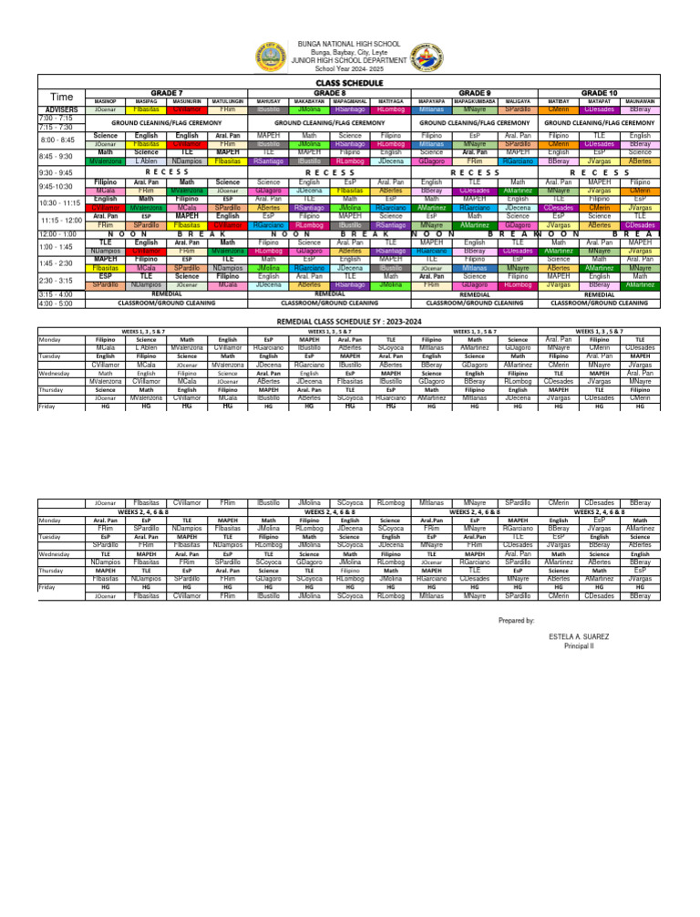 Class Schedule SY 2024 2025 V2 | PDF | Language Arts & Discipline