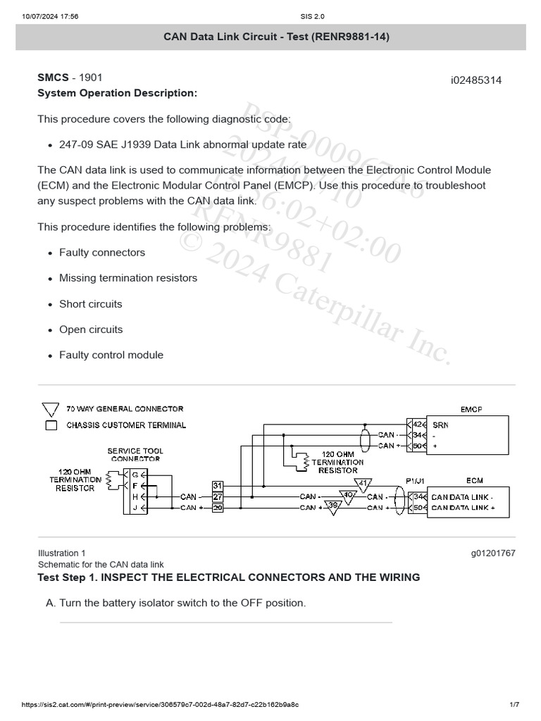 CAN Data Link Circuit - Test (RENR9881-14) | PDF | Electrical Connector ...