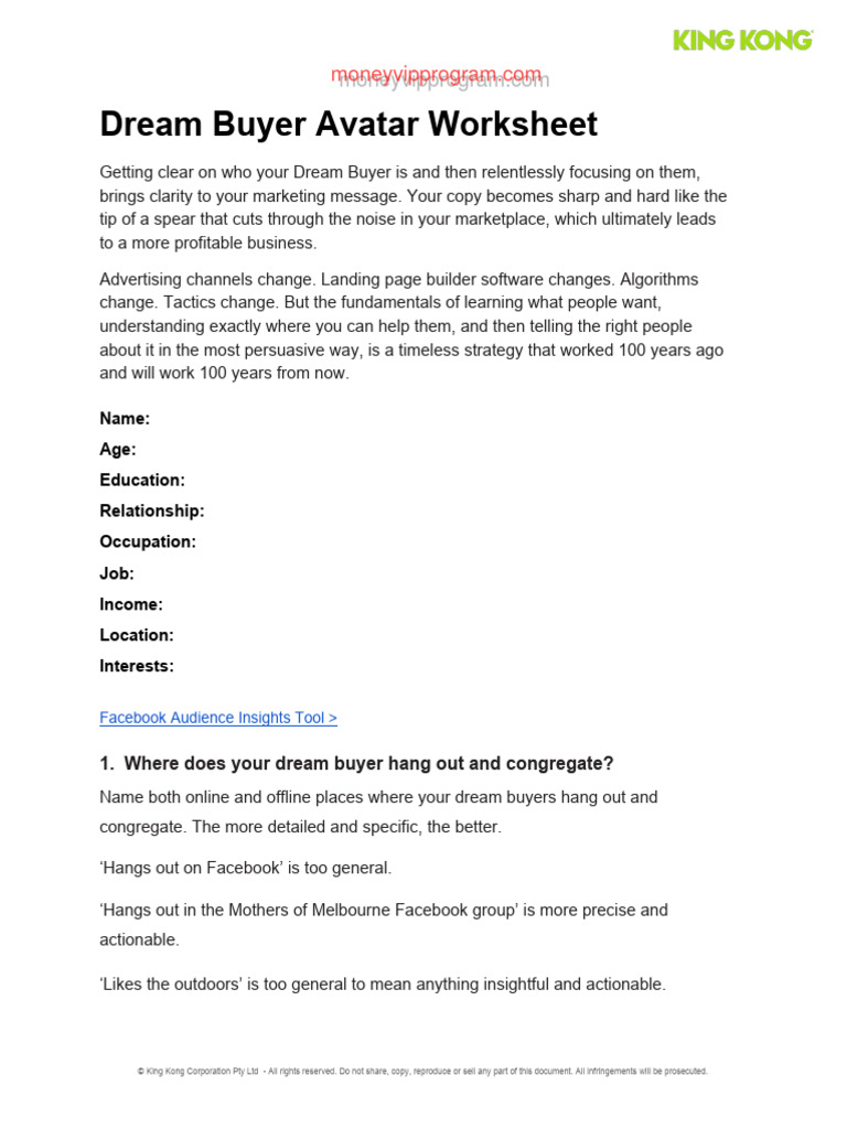 1.5-Dream Buyer Avatar Worksheet | PDF | Dream | Facebook