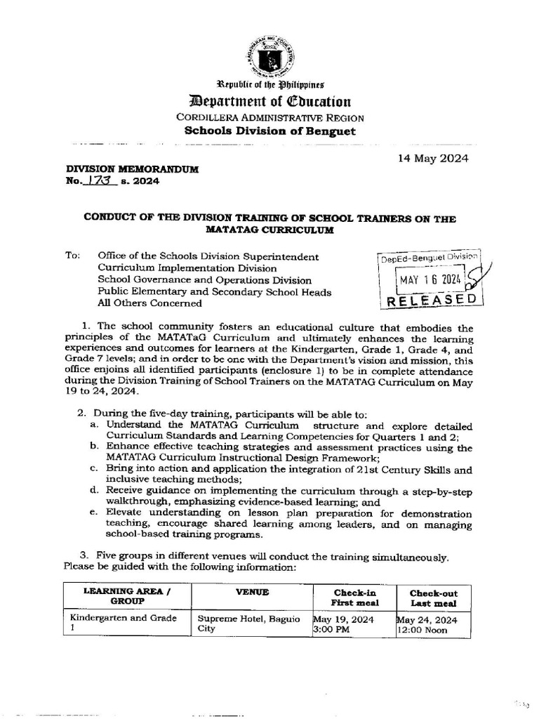 Matatag Memo 2024 | PDF | Learning | Liberal Arts Education