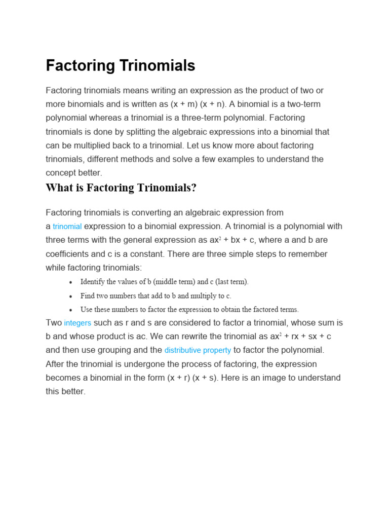 Factoring Trinomials | PDF | Factorization | Quadratic Equation
