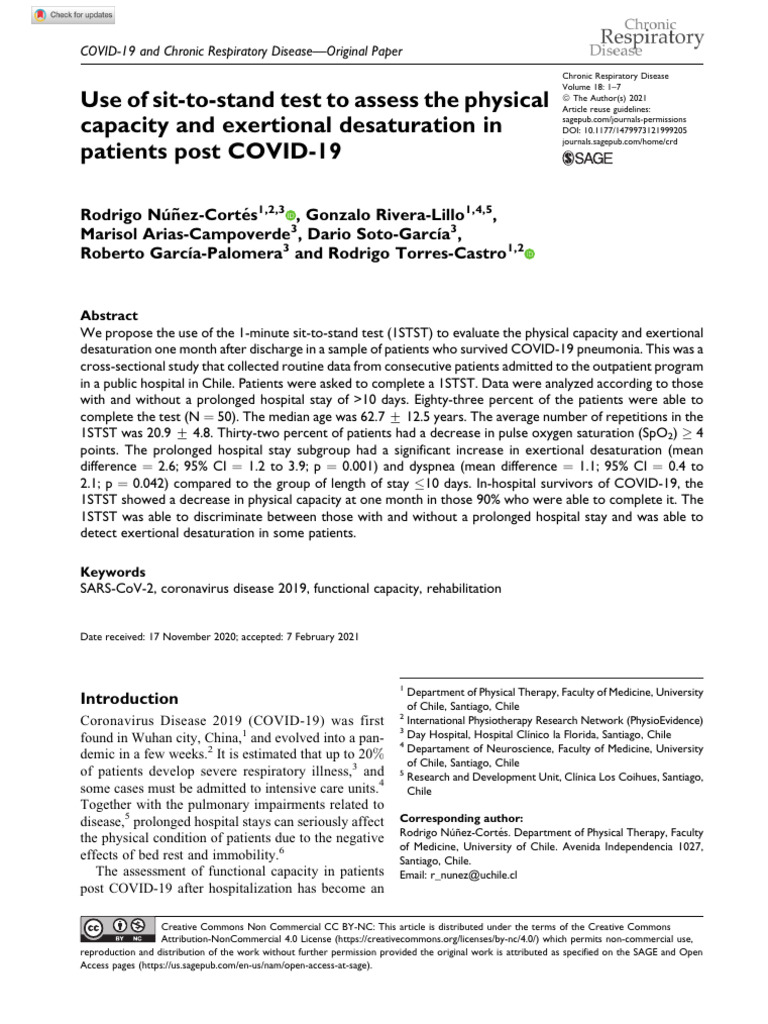 Use of Sit To Stand Test | PDF | Physical Therapy | Chronic Obstructive ...