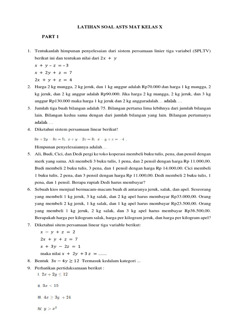 Latihan Soal Matematika Kelas X | PDF | Griya & Taman
