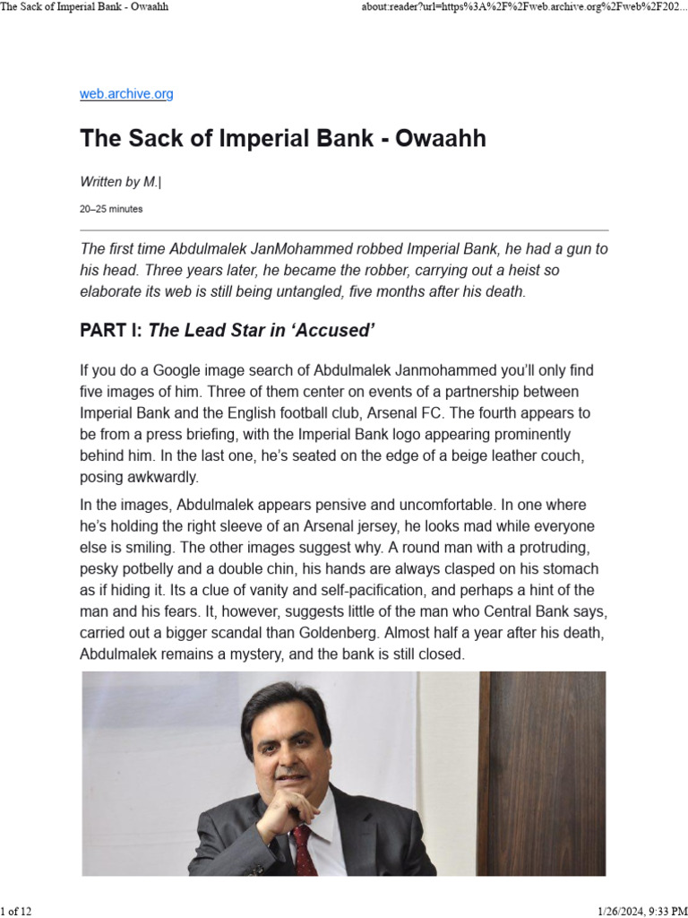 The Sack of Imperial Bank - Owaahhv | PDF | Banks