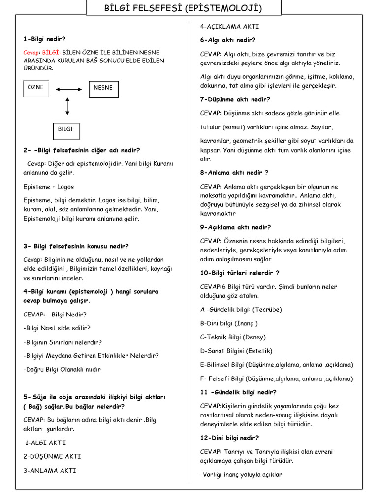 10.sinif Felsefe Bilgi Felsefesi Ders Notu | PDF