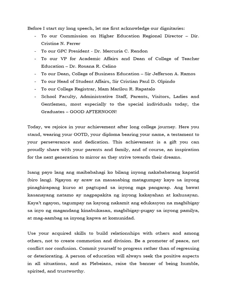 Graduation Speech | PDF