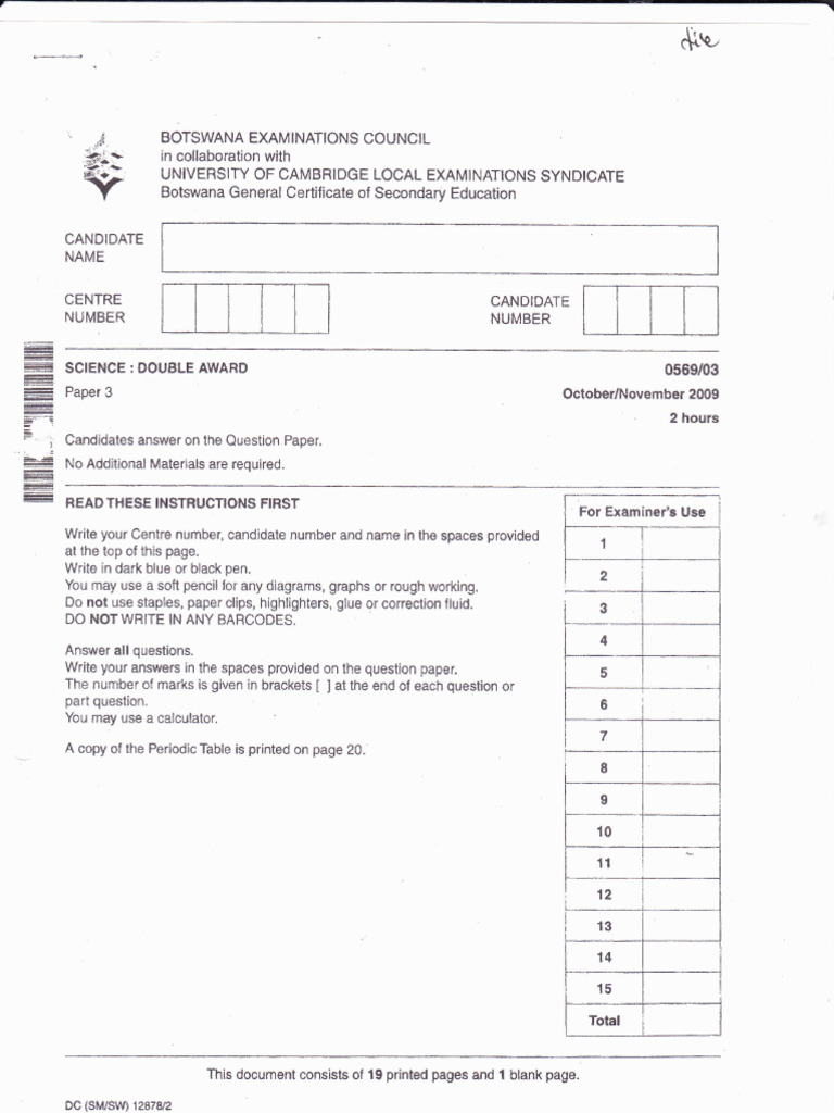 Botswana Science Exam Paper 2009 | PDF | Chlorine | Redox