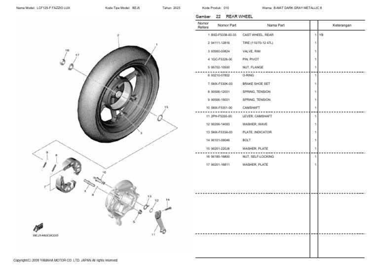 22 LCF125-F Fazzio Lux Rear Wheel | PDF | Vehicle Parts | Automotive ...