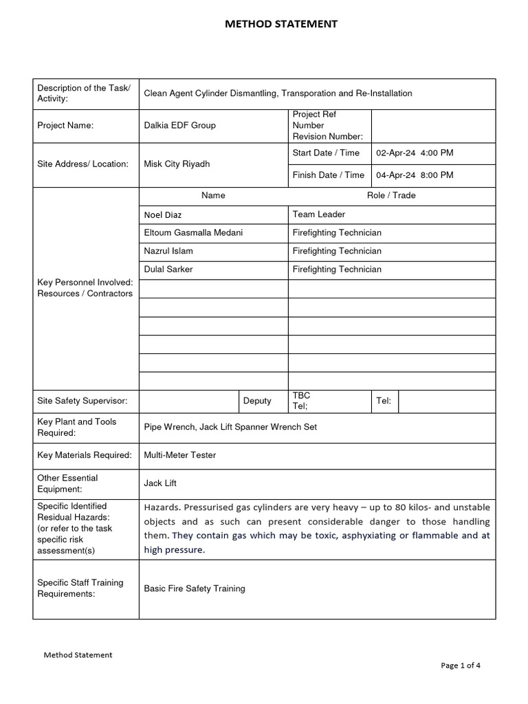 Method Statement - Dalkia EDF Group | PDF | Firefighting | Dangerous Goods