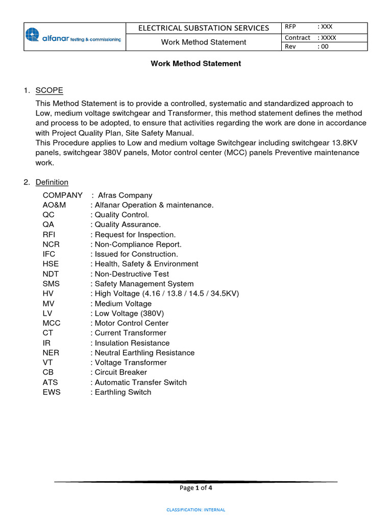 Work Method Statement Switchgear Transformer | PDF | Transformer | Switch