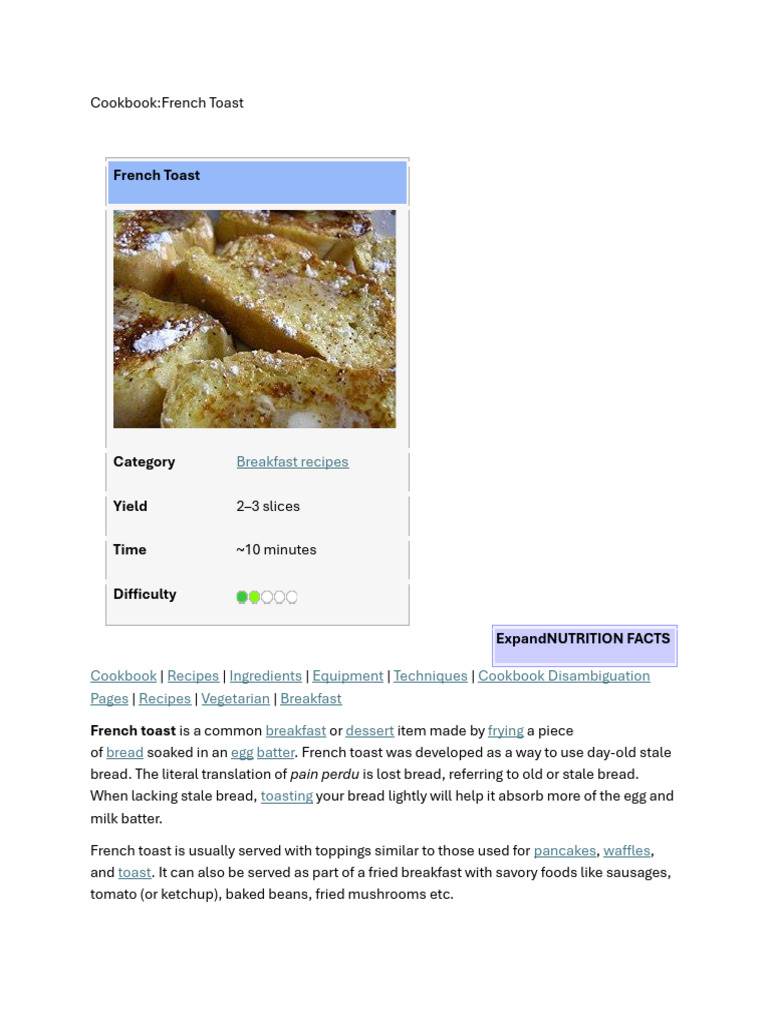 Cookbook French Toast | PDF | Baked Goods | Breads
