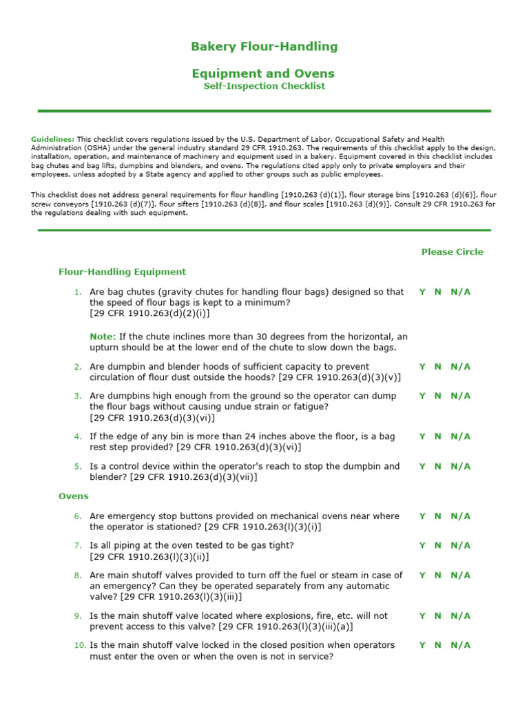 Bakery Flour Handling Safety Checklist | PDF | Valve | Combustion