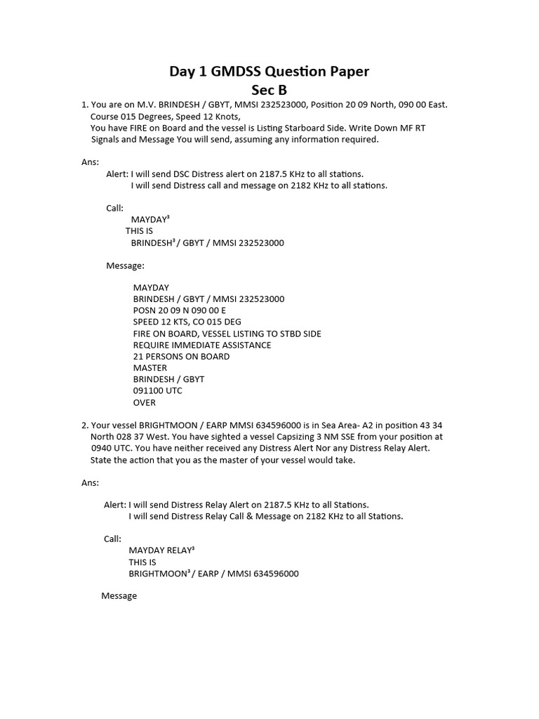 GMDSS Question Paper Solved | PDF