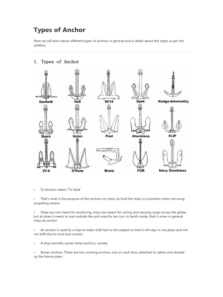 Types of Anchor | PDF | Anchor | Watercraft