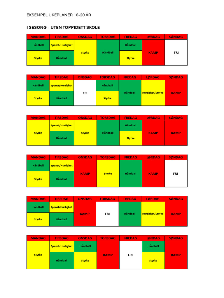Ukeplan Eksempler 16 20 | PDF