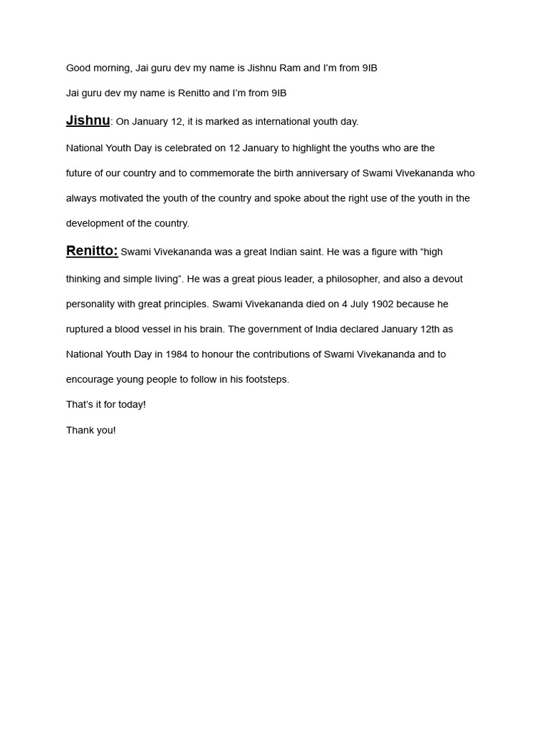 Assembly (Importance of The Day) | PDF